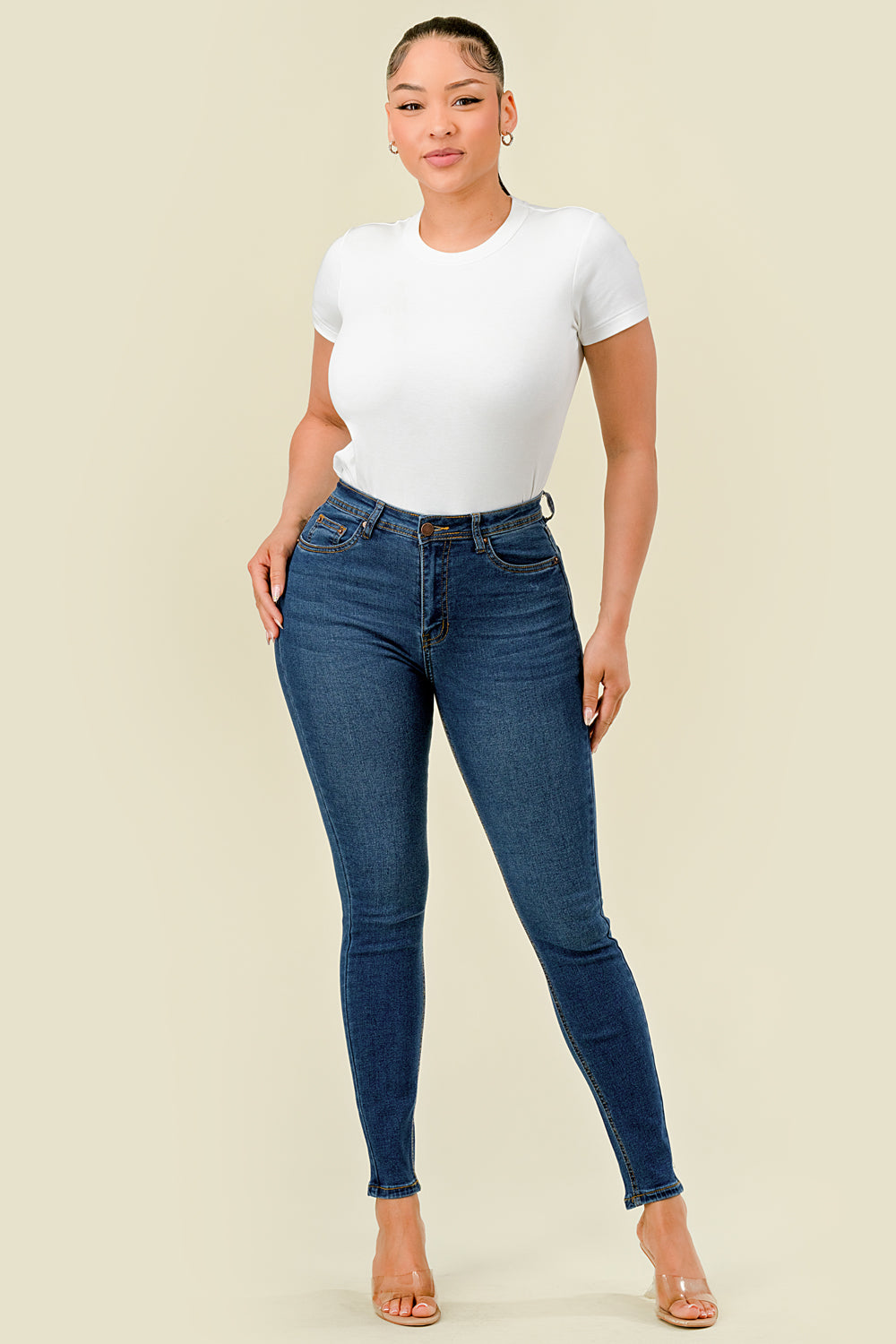 BO-300 INDIGO STRETCH HIGH WAISTED SKINNY JEANS